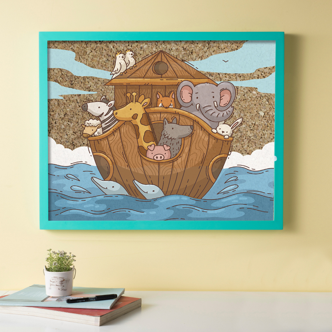 Noah’s Ark Cork Pinboard with Turquoise Frame – Pinch of Pretty